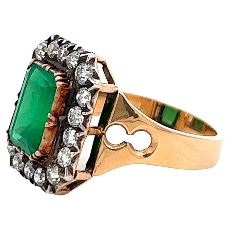 Victorian Revival GIA Brazilian Emerald Diamond Silver Yellow Gold ...