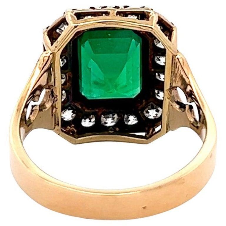Victorian Revival GIA Brazilian Emerald Diamond Silver Yellow Gold ...