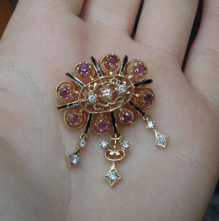 Victorian Revival Ruby and Diamond Pin Pendant For Sale at 1stDibs