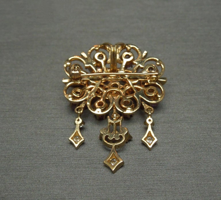 Victorian Revival Ruby and Diamond Pin Pendant For Sale at 1stDibs