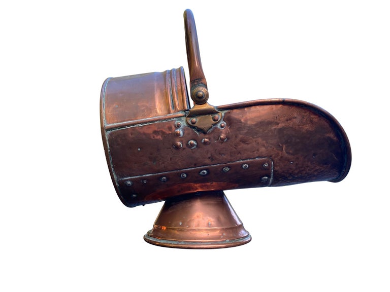 Victorian Riveted Copper Brass Coal Bucket with Handled Helmet, 19th ...