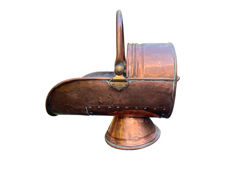 Victorian Riveted Copper Brass Coal Bucket with Handled Helmet, 19th ...