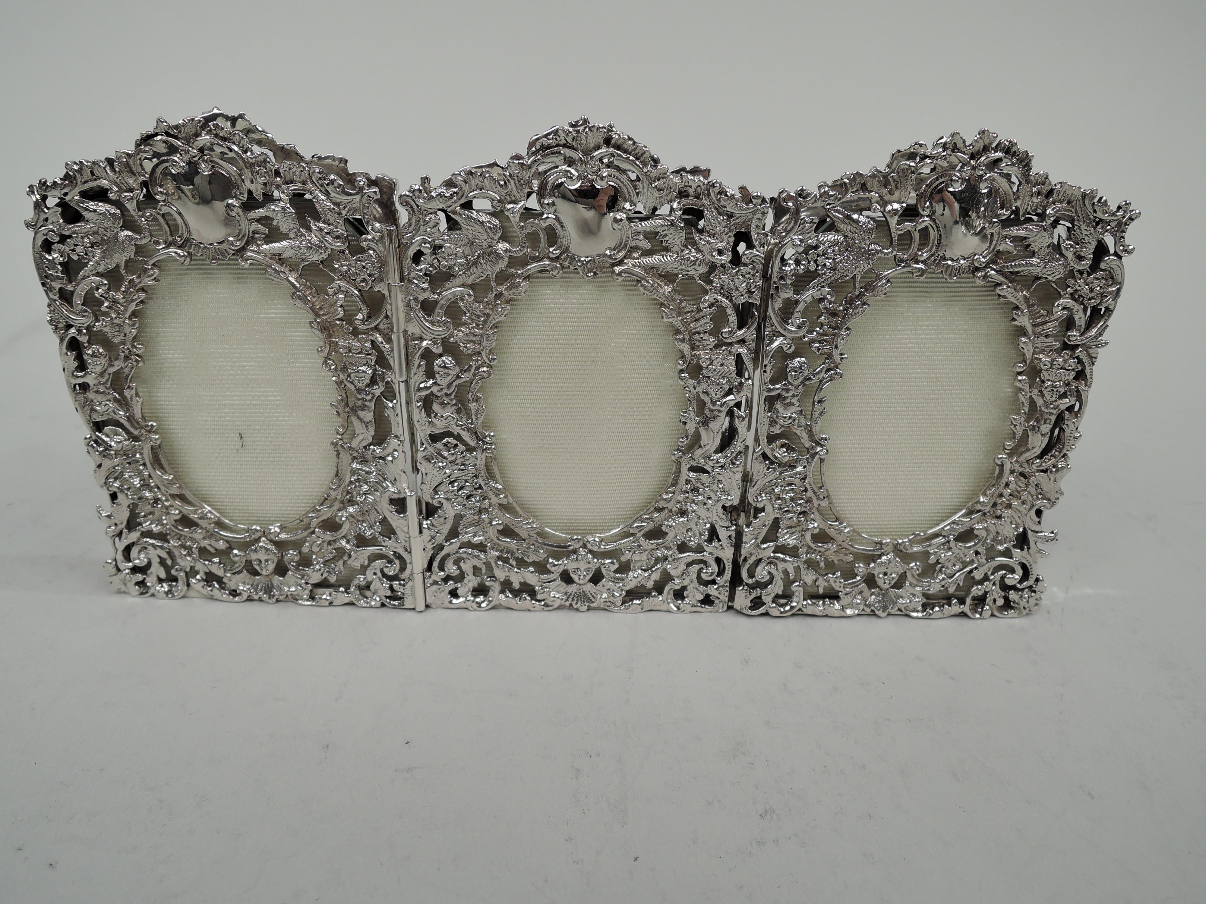 Victorian Rococo Sterling Silver Double-Sided Triptych Triple Frame For ...