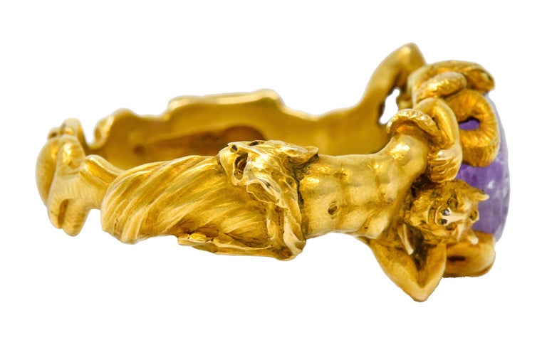 Victorian Roman Ancient Amethyst Intaglio 18 Karat Gold Men's Snake and ...