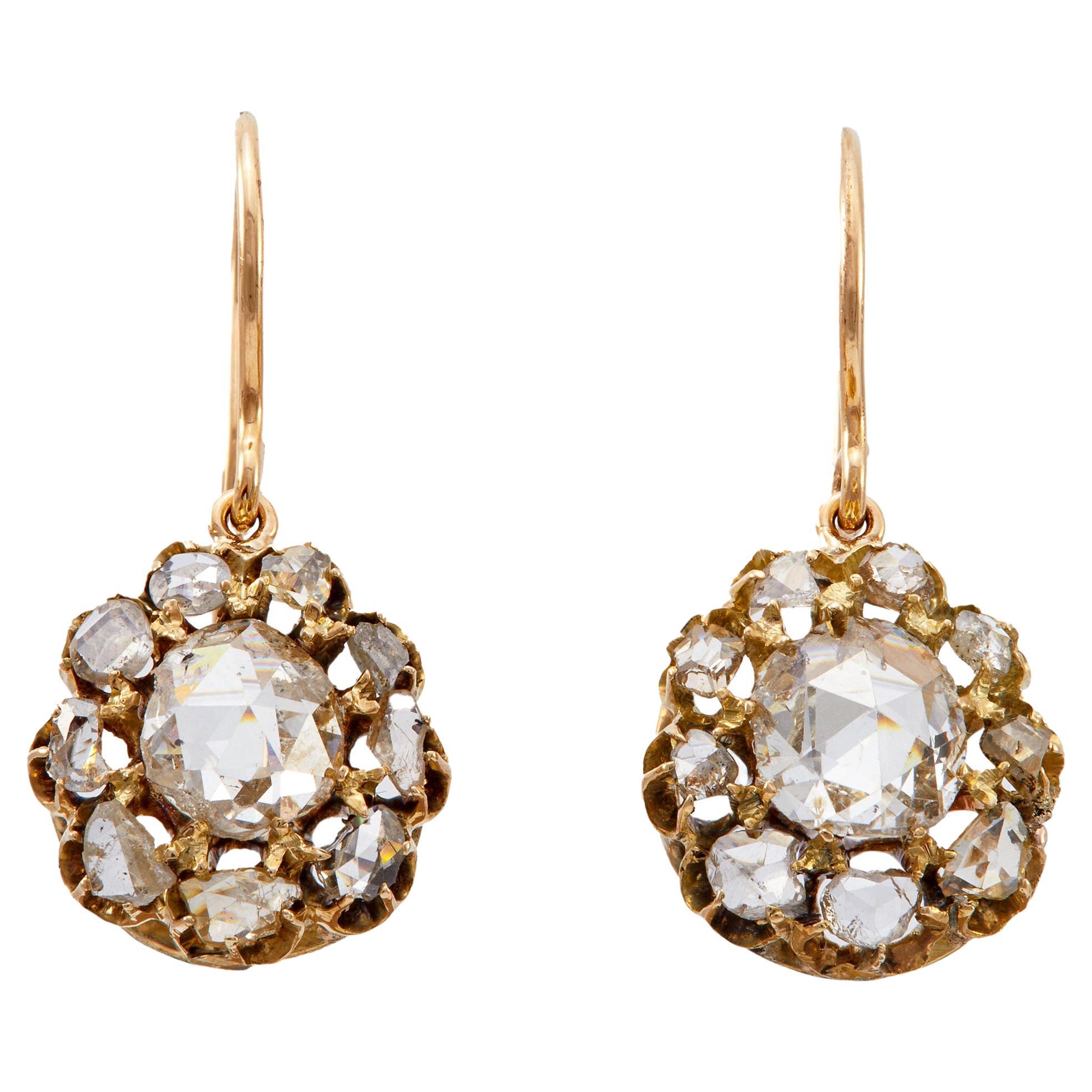 Antique Victorian Diamond Cluster Earrings For Sale at 1stDibs