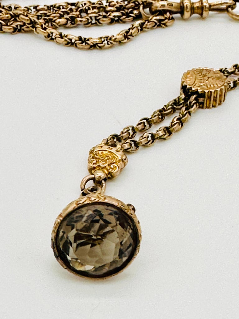 Victorian Rose Gold Fob w/ Faceted Quartz on Long Double Watch Neck ...