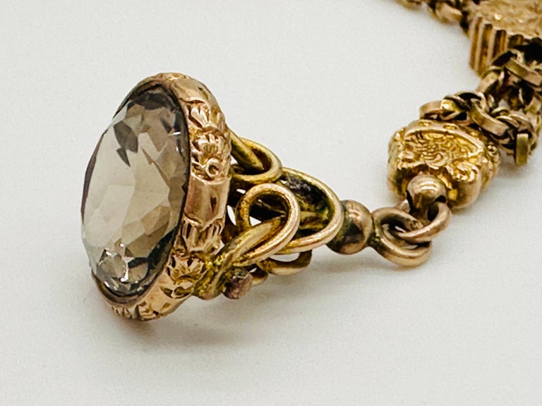 Victorian Rose Gold Fob w/ Faceted Quartz on Long Double Watch Neck ...