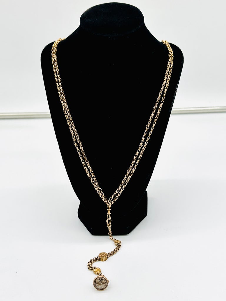 Victorian Rose Gold Fob w/ Faceted Quartz on Long Double Watch Neck ...