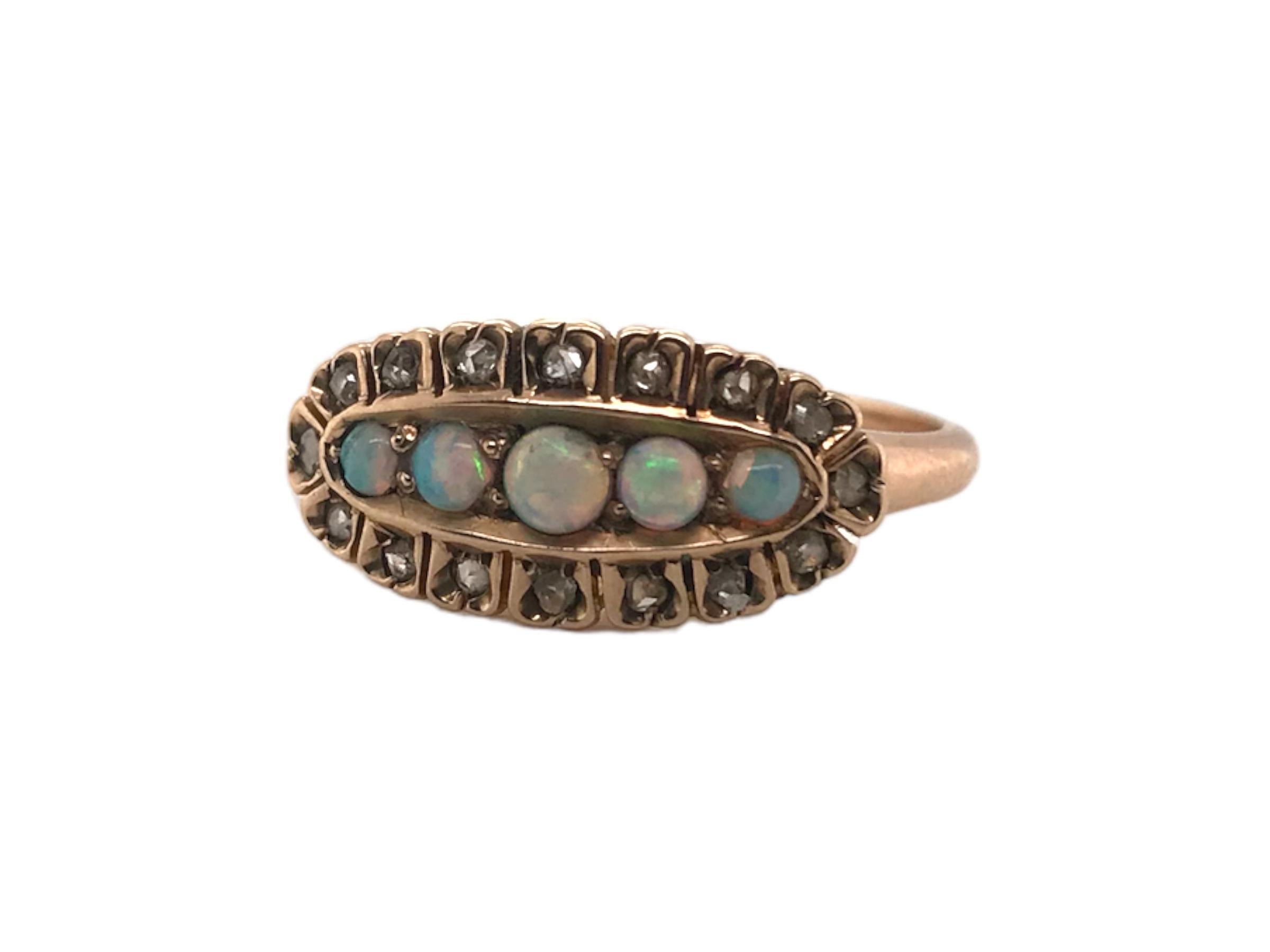 Victorian Rose Gold Opal and Rose Cut Diamond Diamond Ring For Sale at ...