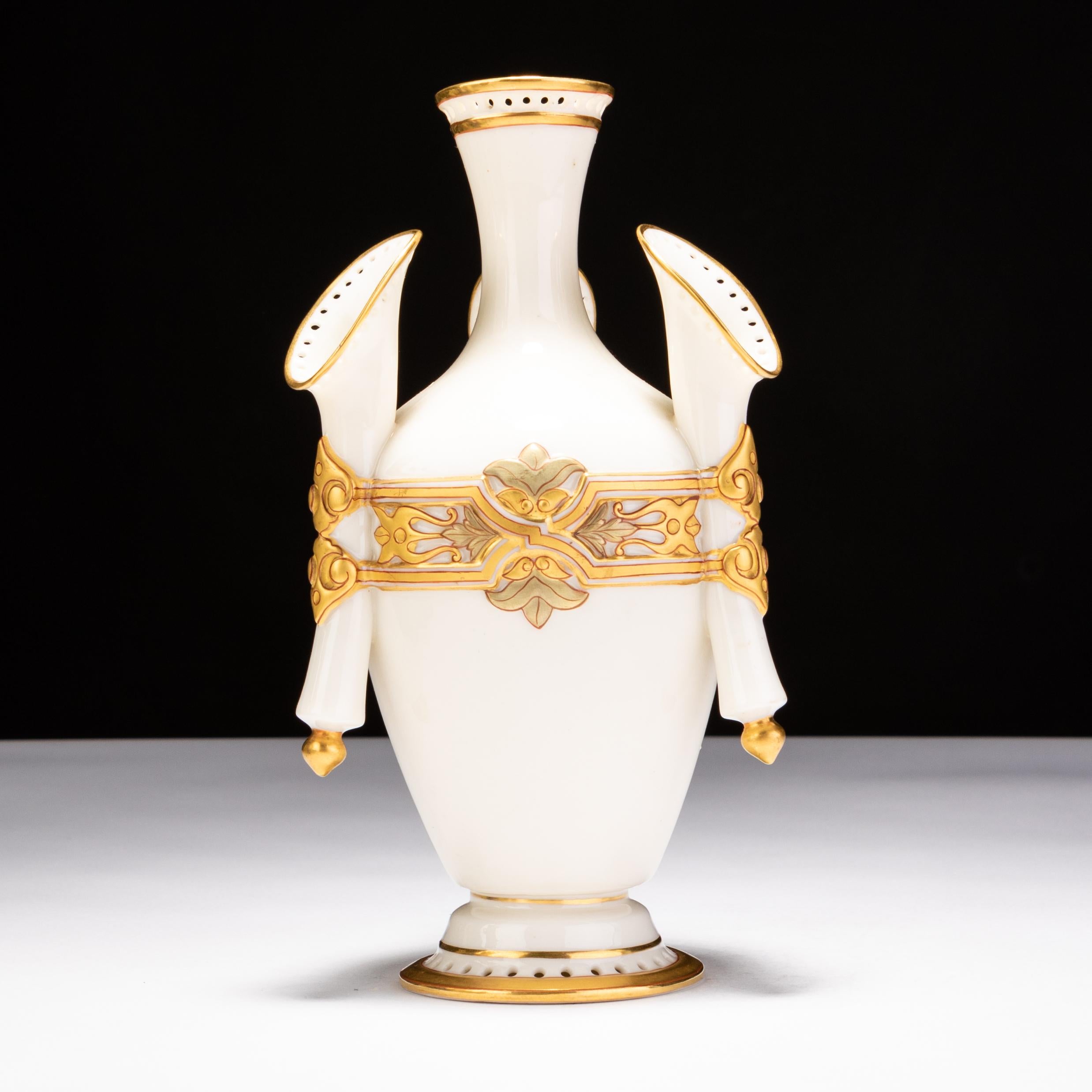 Victorian Royal Worcester Gilt Porcelain Multi Spill Vase ca. 1881 For ...