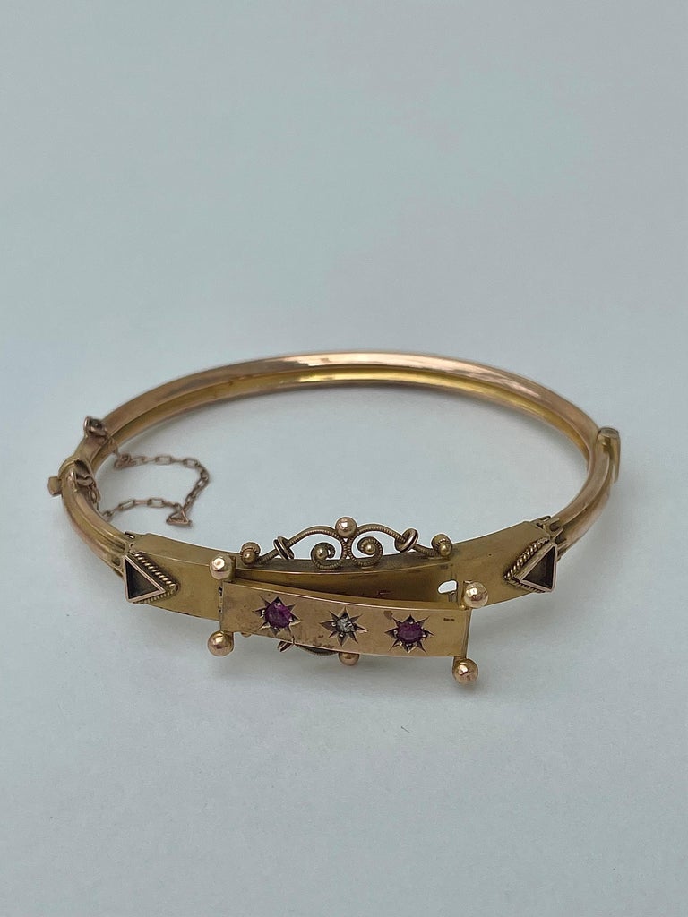 Victorian Ruby and Diamond 9ct Yellow Gold Bangle For Sale at 1stDibs