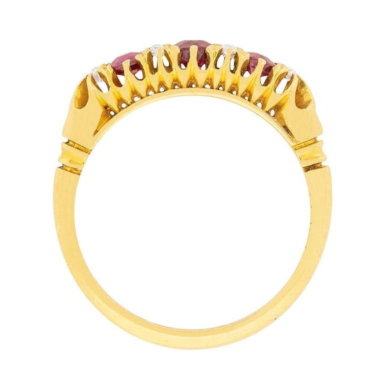Victorian Ruby and Diamond Carved Shank Ring, circa 1900s at 1stDibs