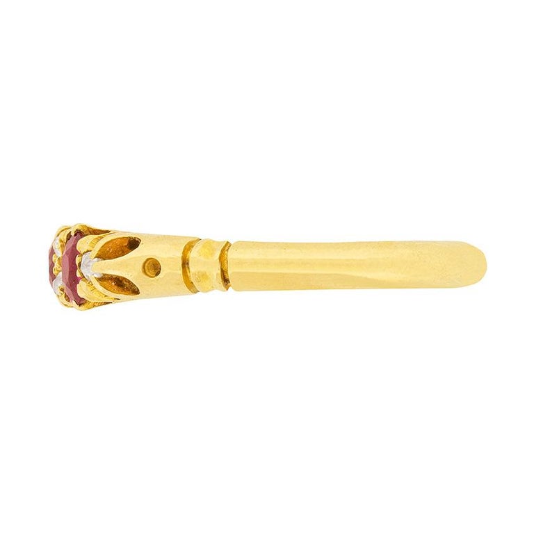 Victorian Ruby and Diamond Carved Shank Ring, circa 1900s at 1stDibs
