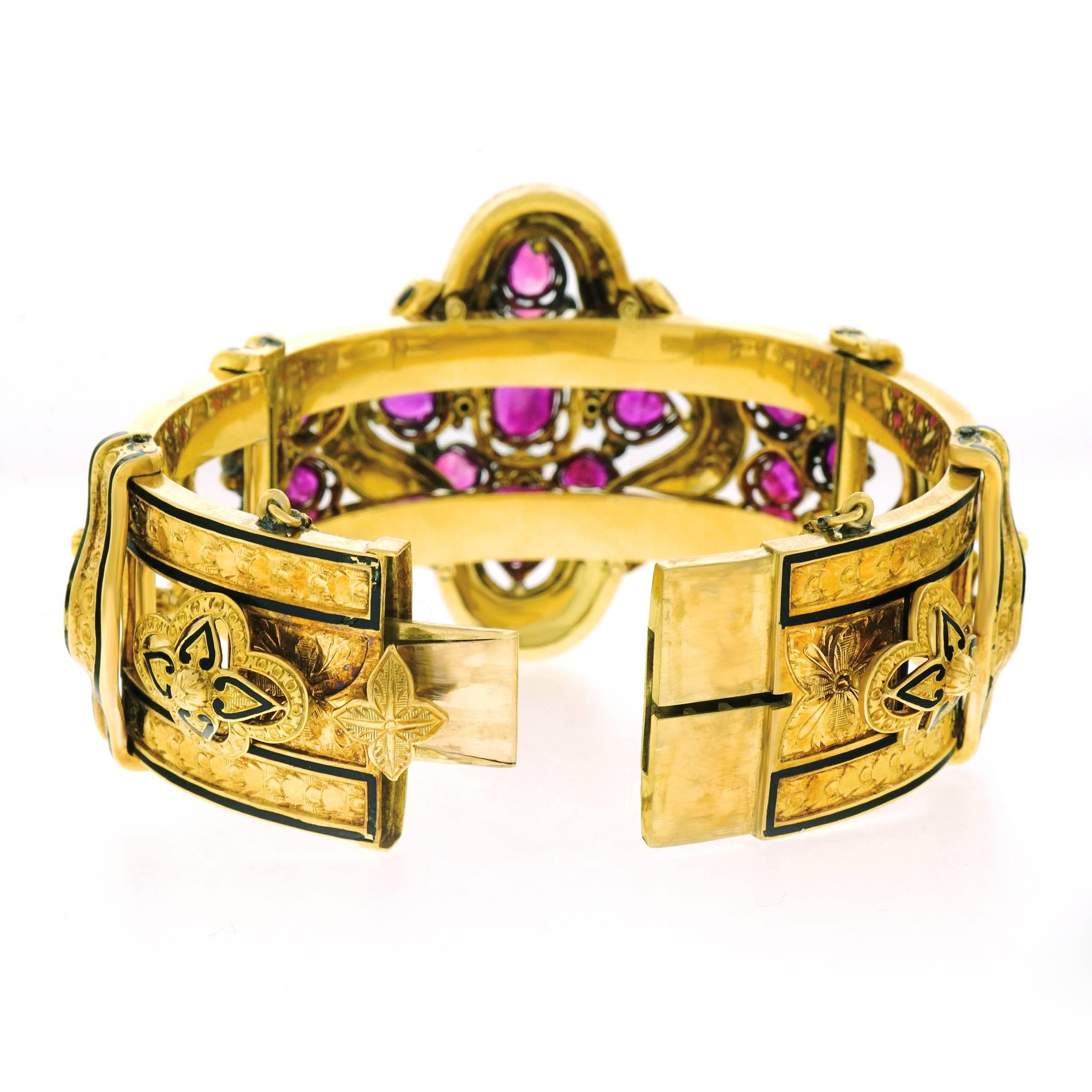 Victorian Ruby and Diamond Set Gold Bangle Bracelet For Sale at 1stDibs