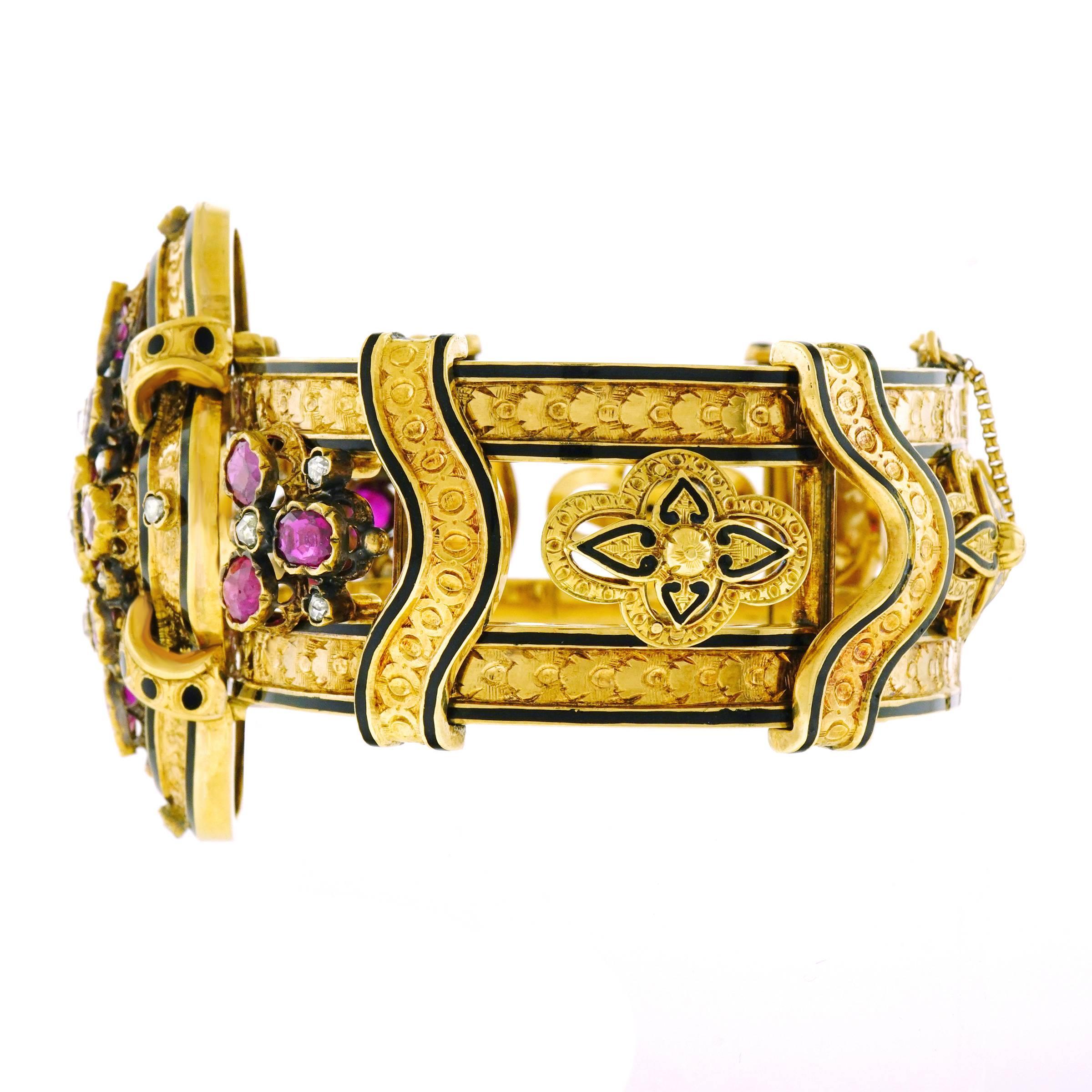 Victorian Ruby and Diamond Set Gold Bangle Bracelet For Sale at 1stDibs