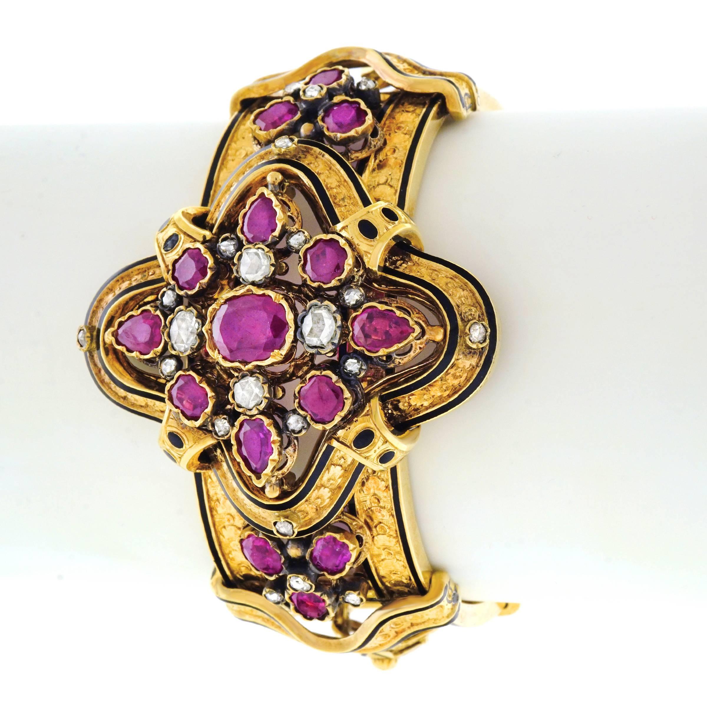 Victorian Ruby and Diamond Set Gold Bangle Bracelet For Sale at 1stDibs