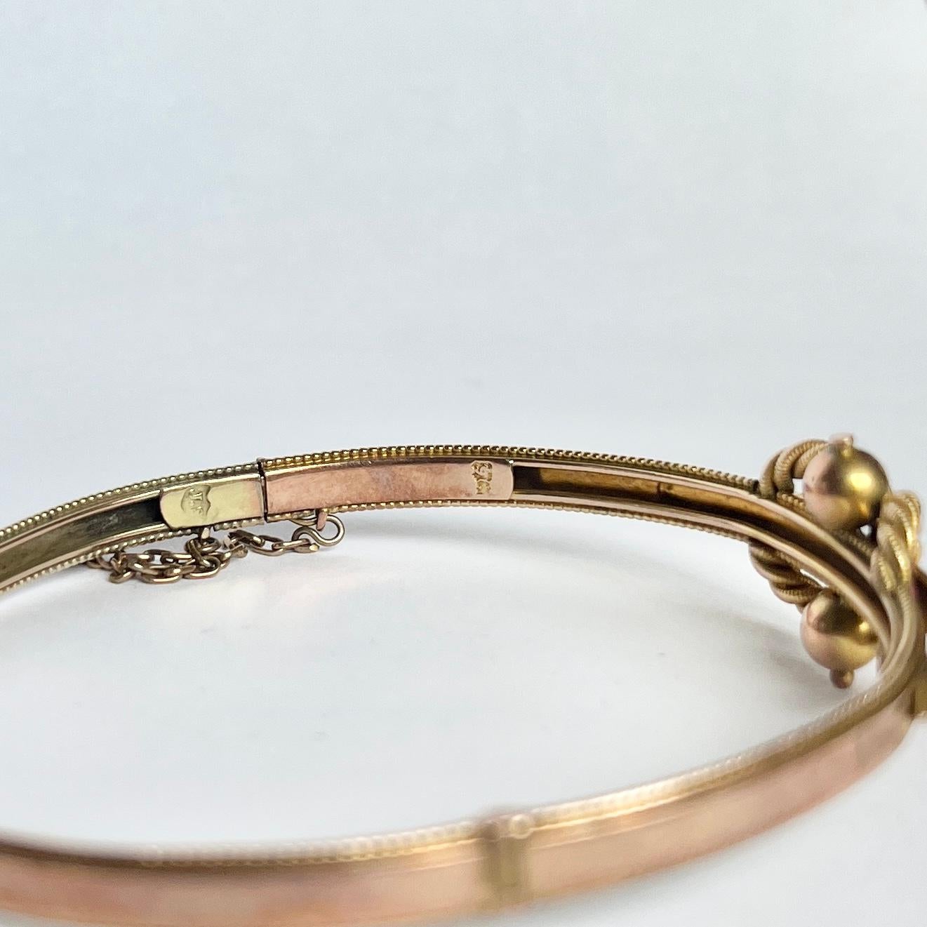 Victorian Ruby and Pearl 9 Carat Gold Bangle For Sale at 1stDibs