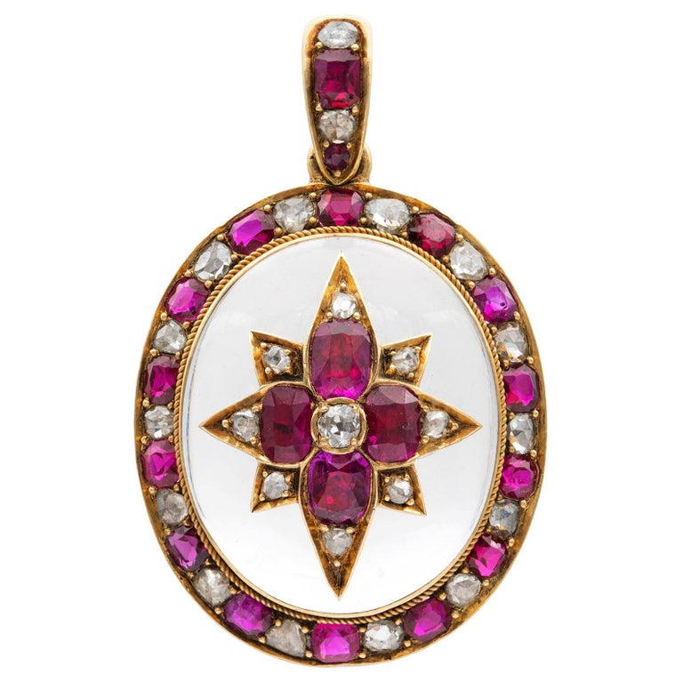 Victorian Ruby, Diamond and Crystal Pendant For Sale at 1stDibs