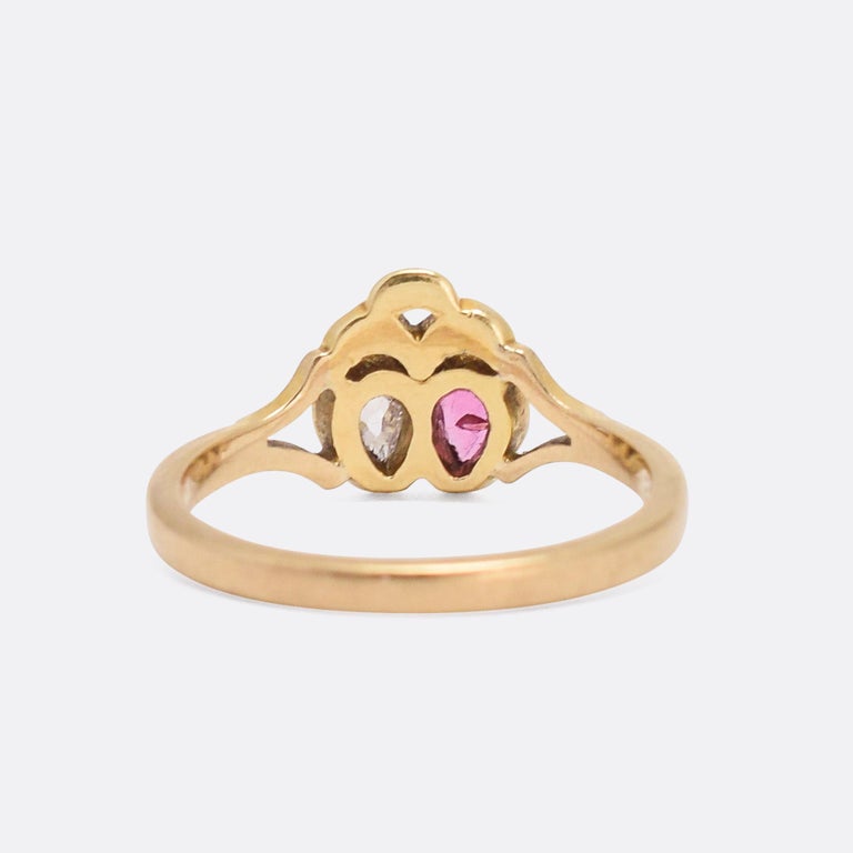 Victorian Ruby Diamond Double Heart Ring at 1stDibs