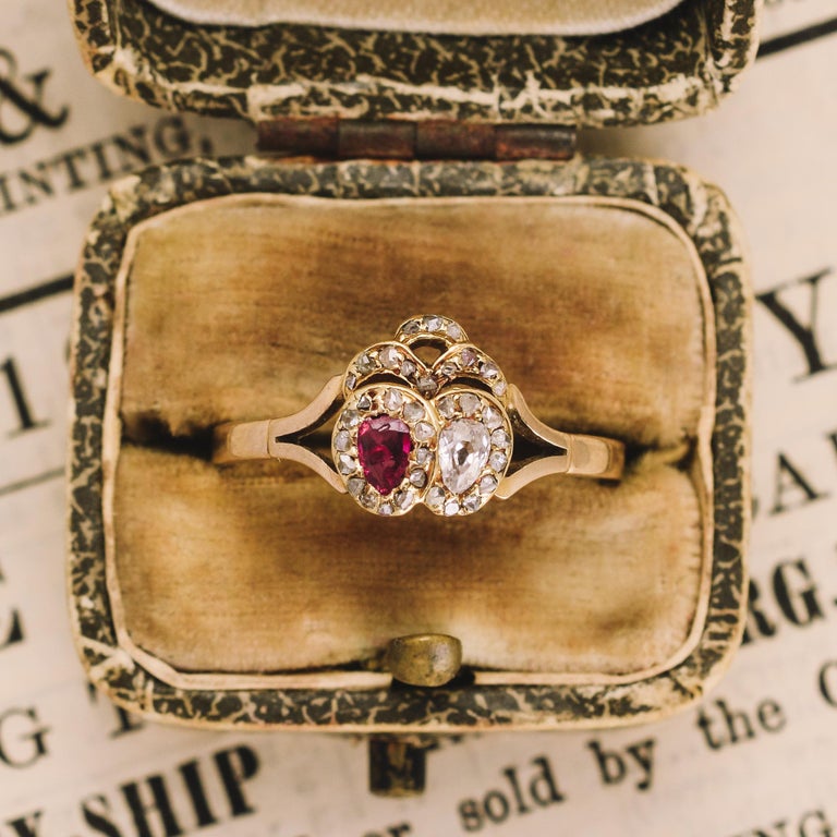 Victorian Ruby Diamond Double Heart Ring at 1stDibs