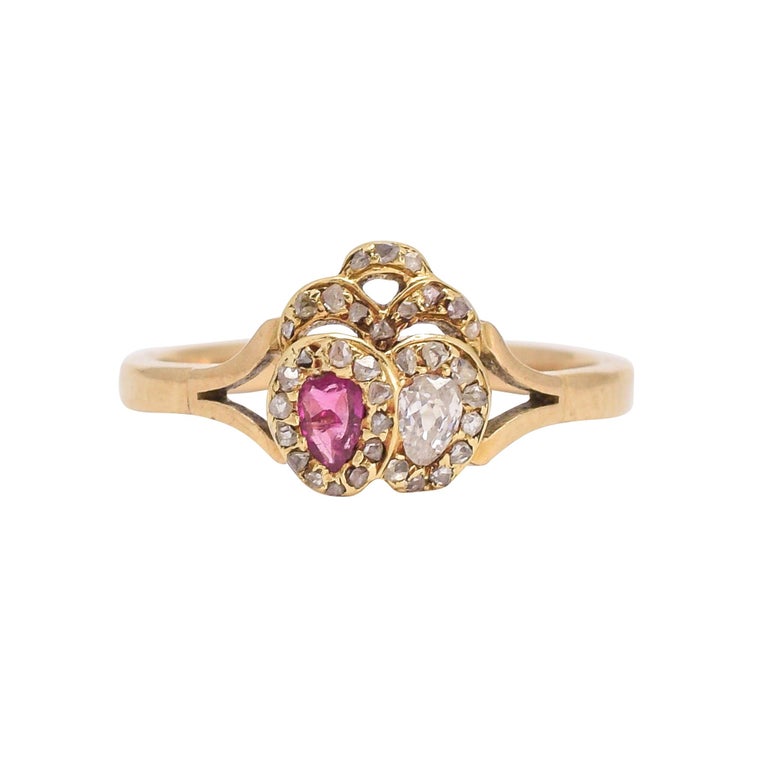 Victorian Ruby Diamond Double Heart Ring at 1stDibs