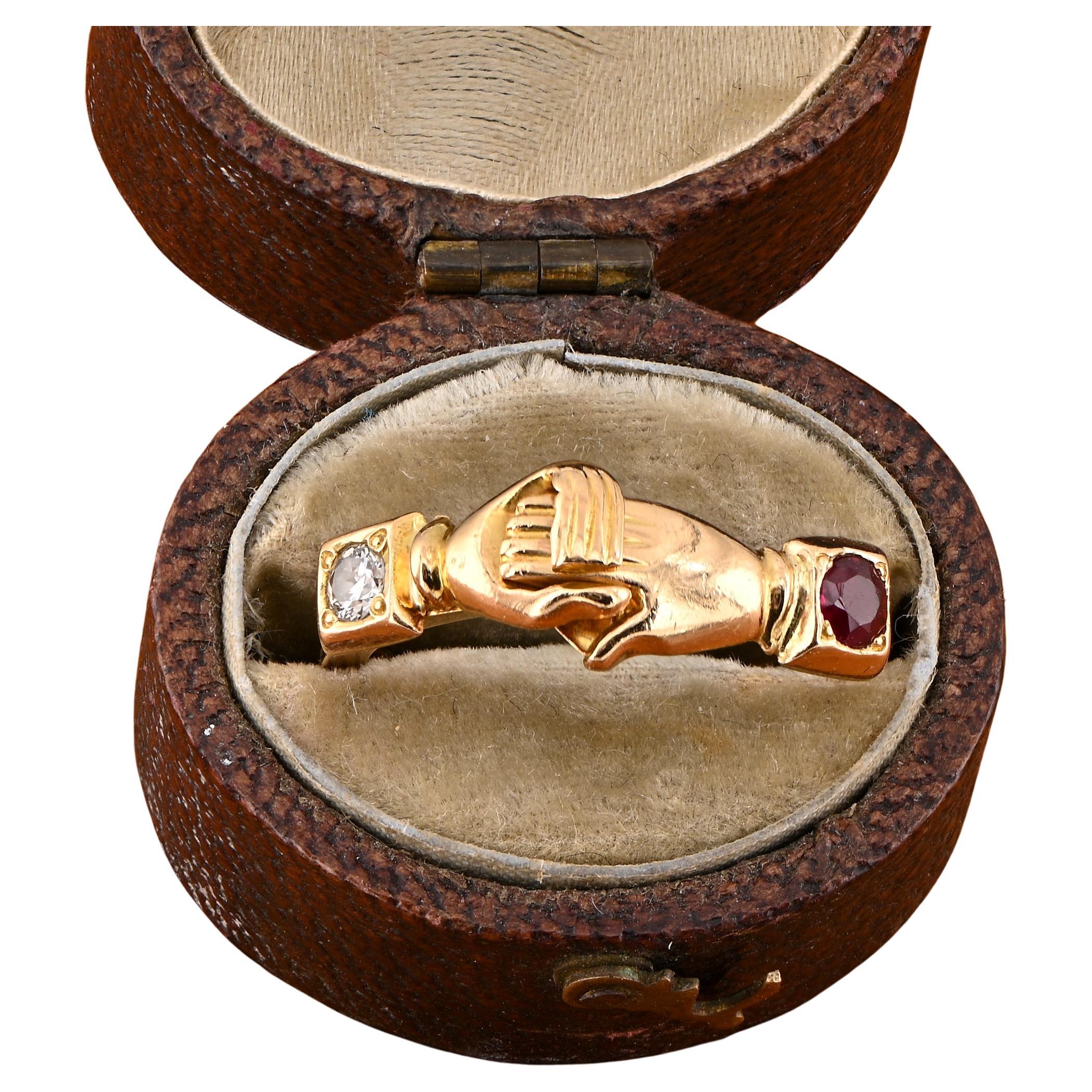 Victorian Ruby Diamond Fede Gimmel Ring18 KT For Sale at 1stDibs