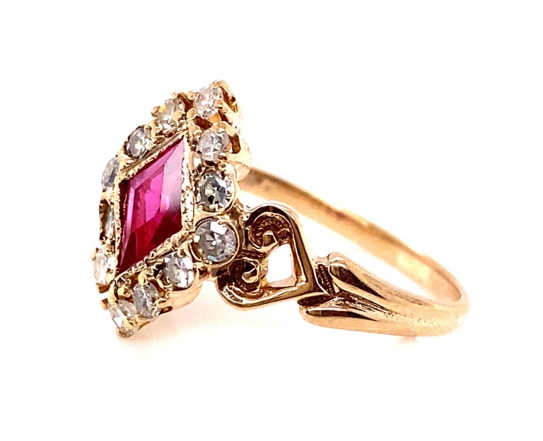 Victorian Ruby Diamond Ring 1.66ct Vintage Antique 14K Yellow Gold For ...