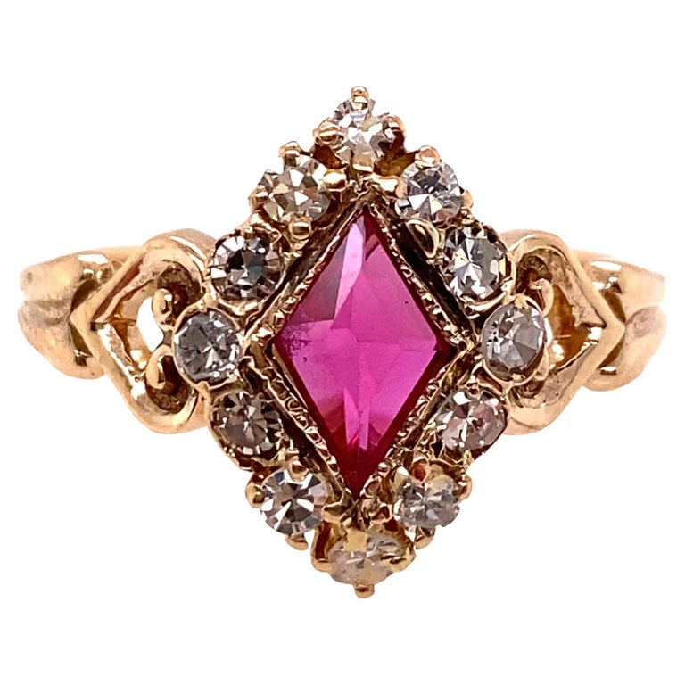 Victorian Ruby Diamond Ring 1.66ct Vintage Antique 14K Yellow Gold For ...