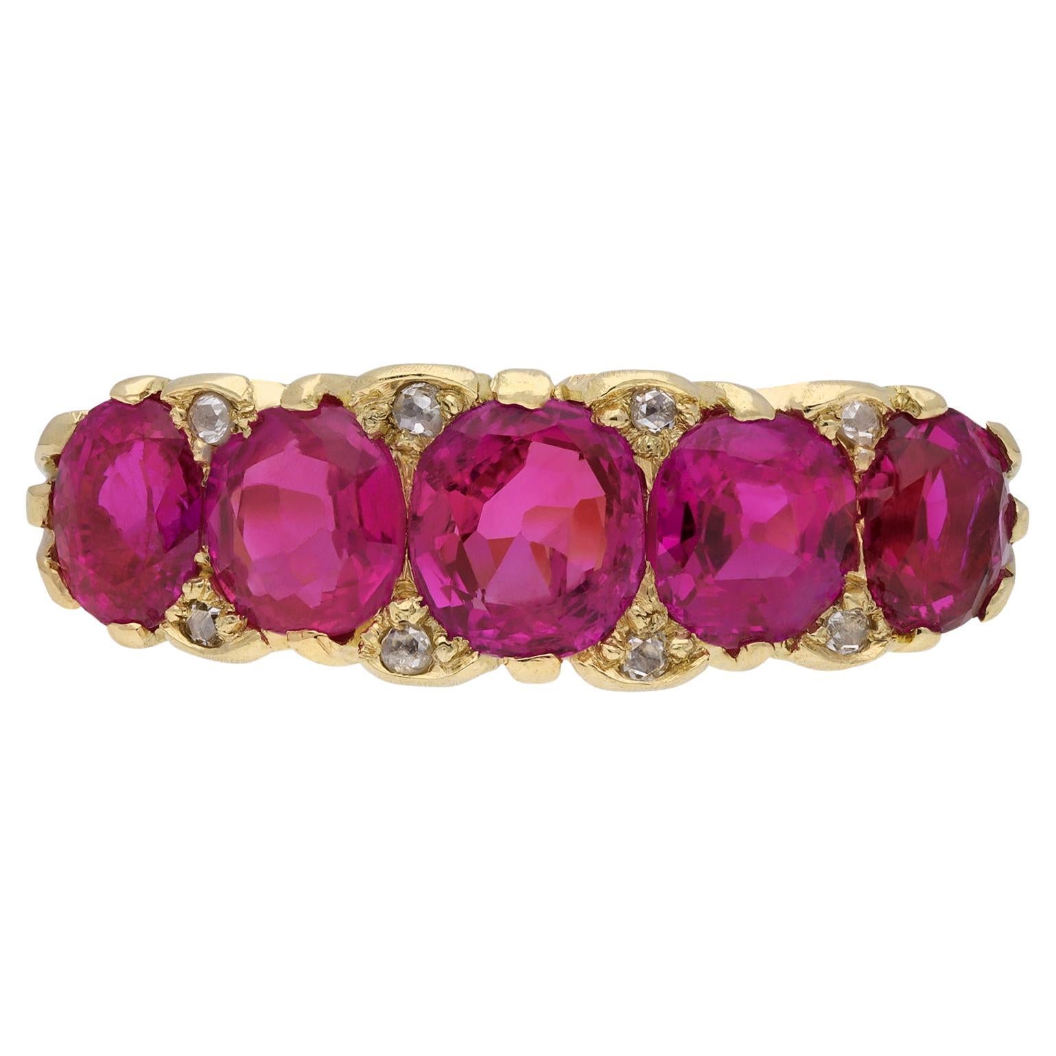 Victorian ruby five stone ring, circa 1890. For Sale at 1stDibs