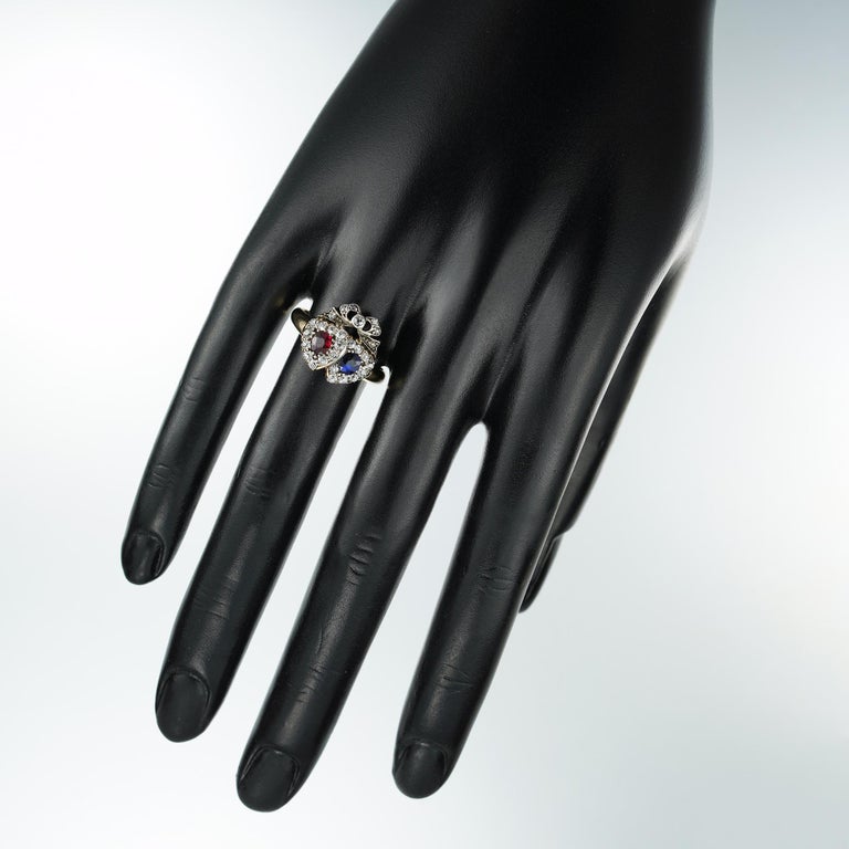 Victorian Ruby, Sapphire and Diamond Double Heart Ring For Sale at 1stDibs