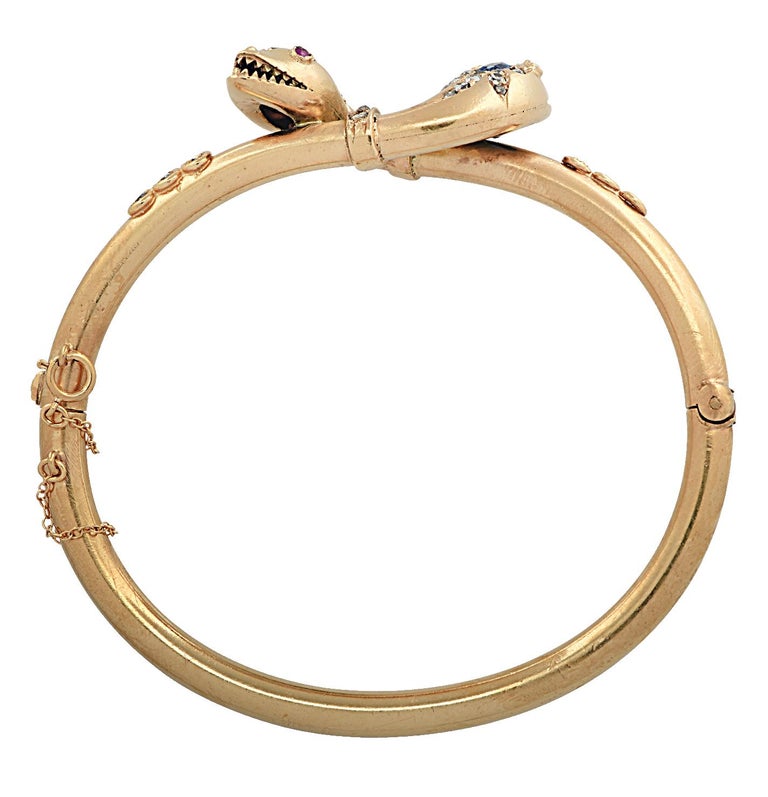 Victorian Ruby, Sapphire and Diamond Snake Bypass Bangle Bracelet at ...