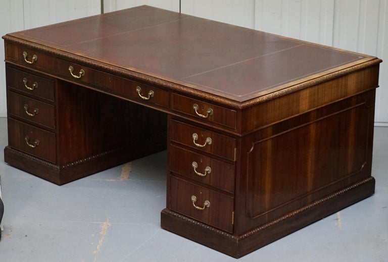 Victorian Sapele Wood Double Sided Twin Pedestal Partner Desk Brown ...