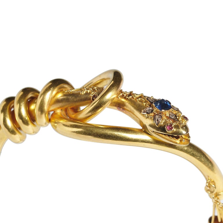 Victorian Sapphire, Diamond, Ruby and Gold Snake Bangle, circa 1860 For ...