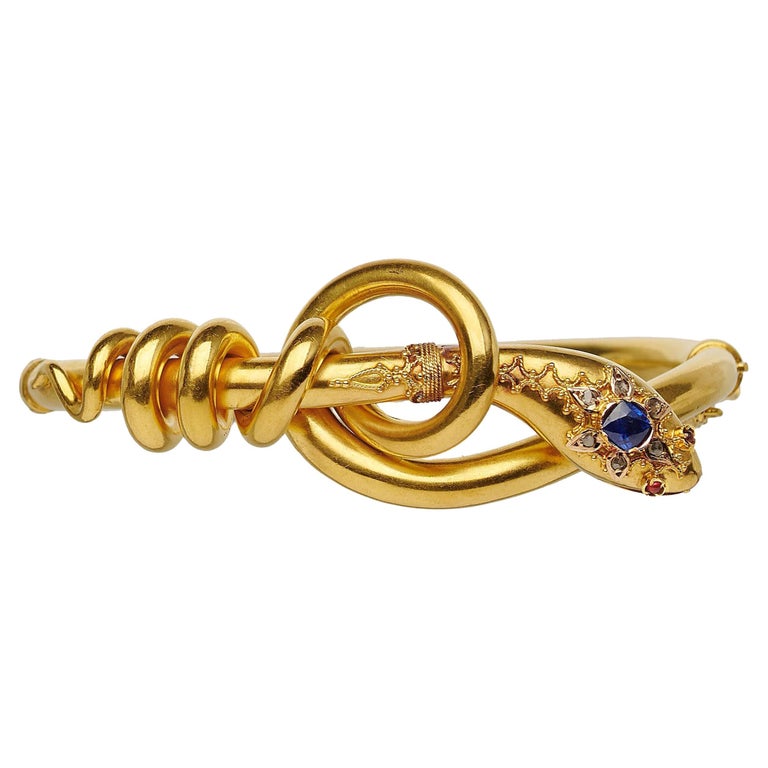 Victorian Sapphire, Diamond, Ruby and Gold Snake Bangle, circa 1860 For ...