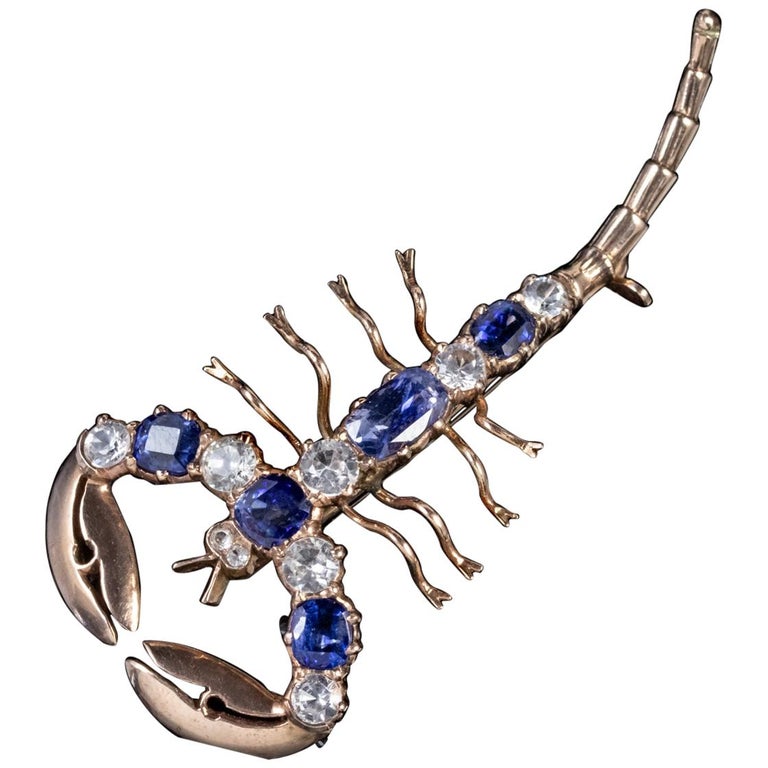 Victorian Scorpion Brooch Sapphire White Sapphire 9 Carat Gold, circa ...