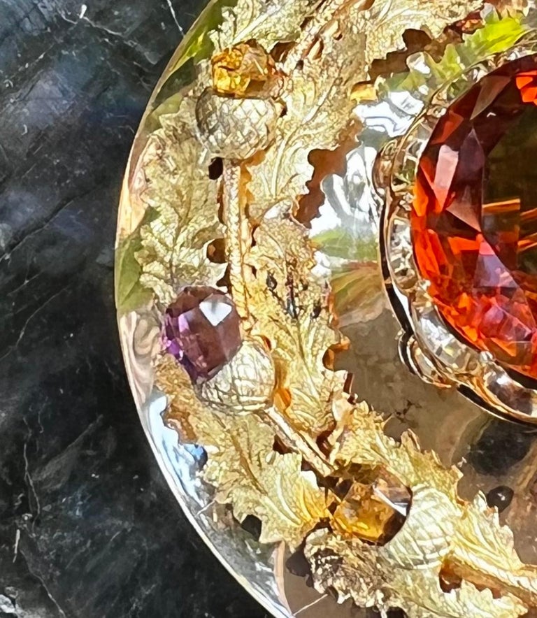 Victorian Scottish Kilt Brooch in 14 Karat Gold, Citrine and Amethyst ...