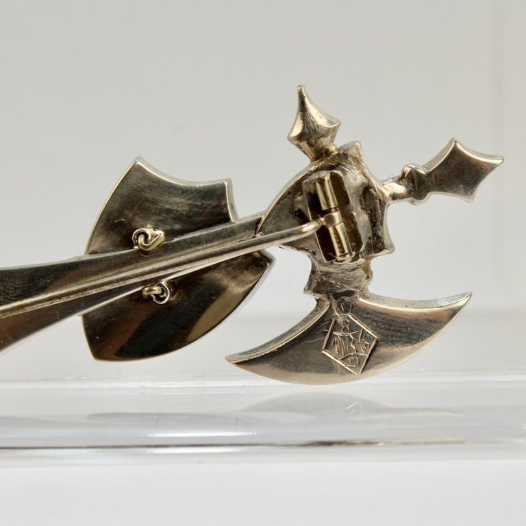Victorian Scottish Silver and Agate Battle Axe and Shield Shaped Brooch ...