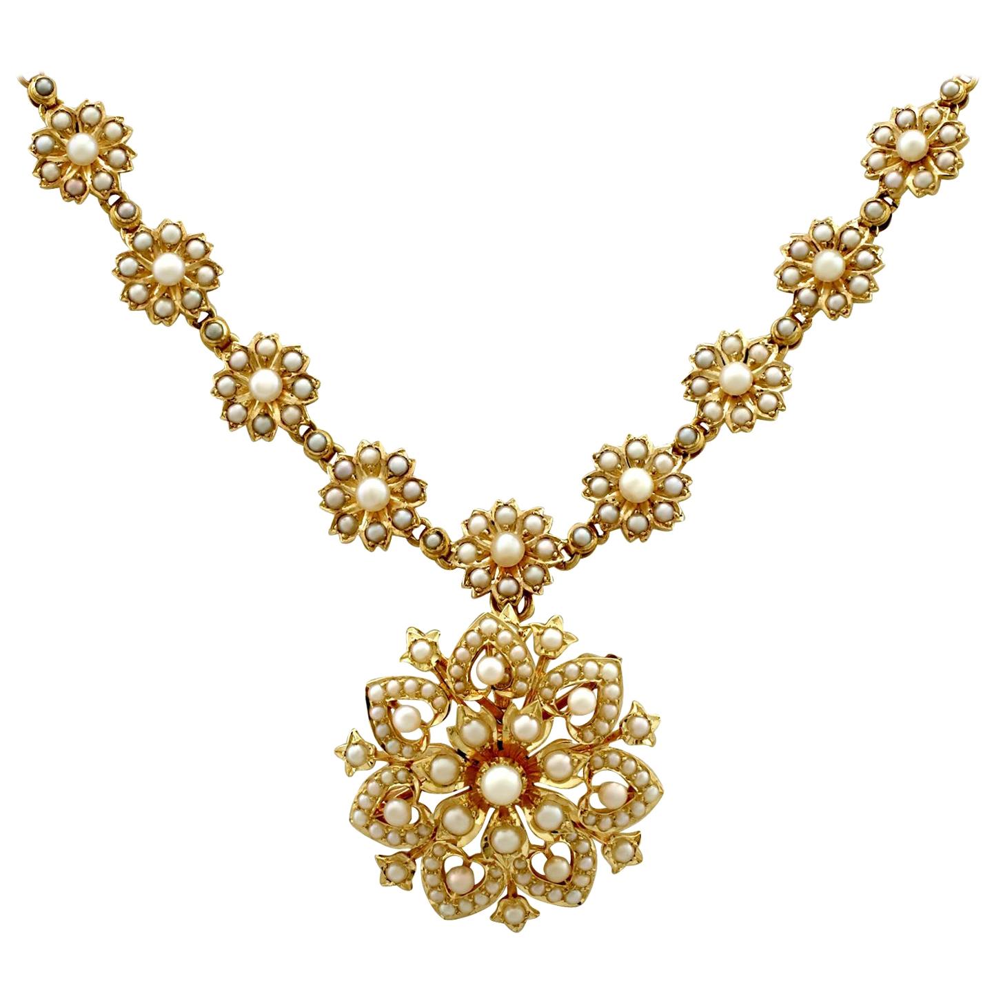 Victorian Seed Pearl and Yellow Gold Necklace / Brooch at 1stDibs