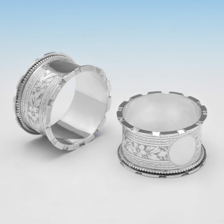 Victorian Set of 6 Antique Sterling Silver Napkin Rings in a Box, Made ...