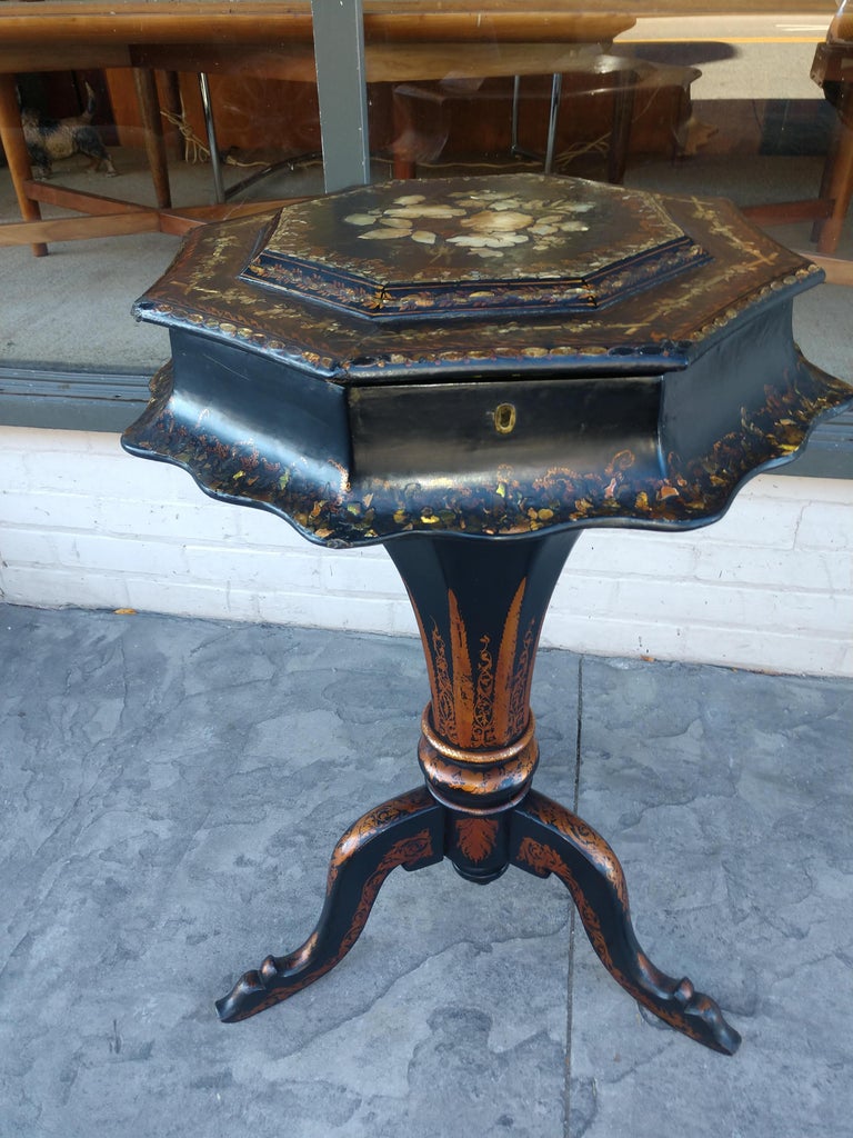 Victorian Sewing Stand with Mother of Pearl and Stenciling For Sale at ...
