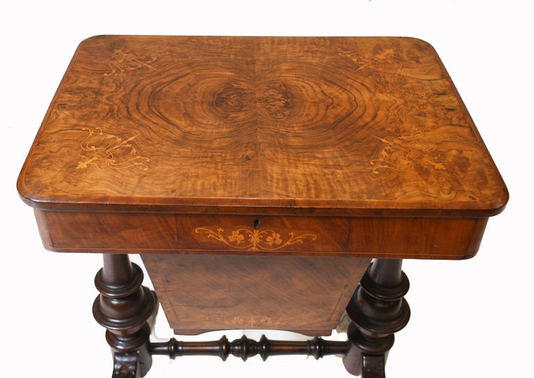Victorian Sewing Table Antique Burr Walnut 1860 Side Tables at 1stDibs