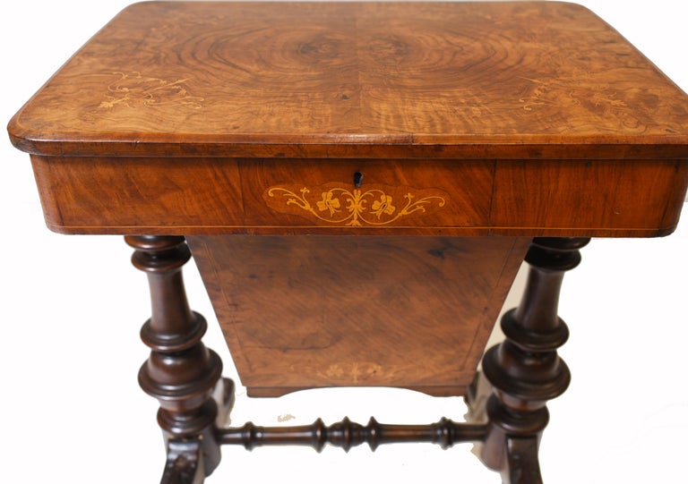 Victorian Sewing Table Antique Burr Walnut 1860 Side Tables at 1stDibs