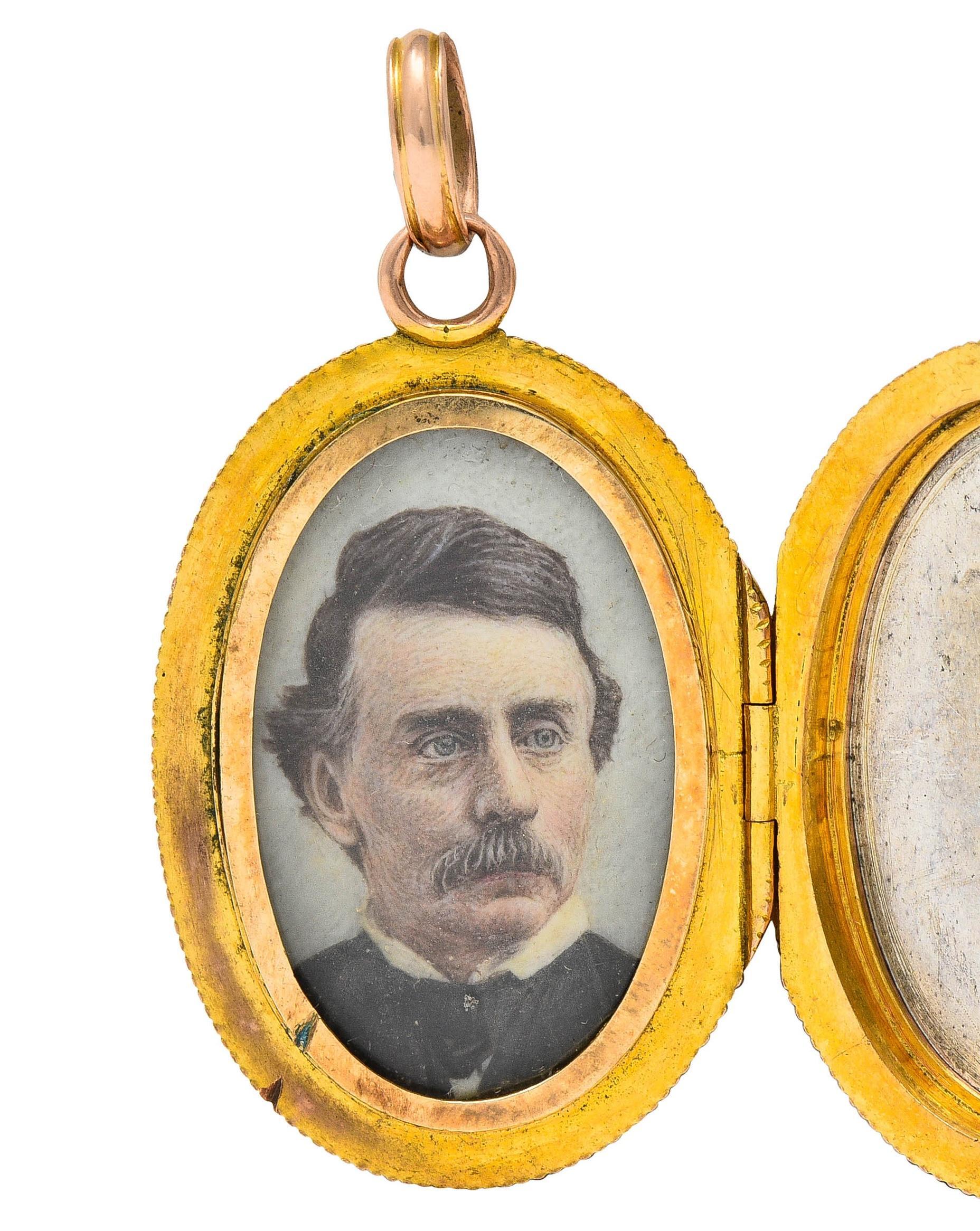 Victorian Shakudo 14 Karat Yellow Gold Antique Monogram Portrait Locket ...