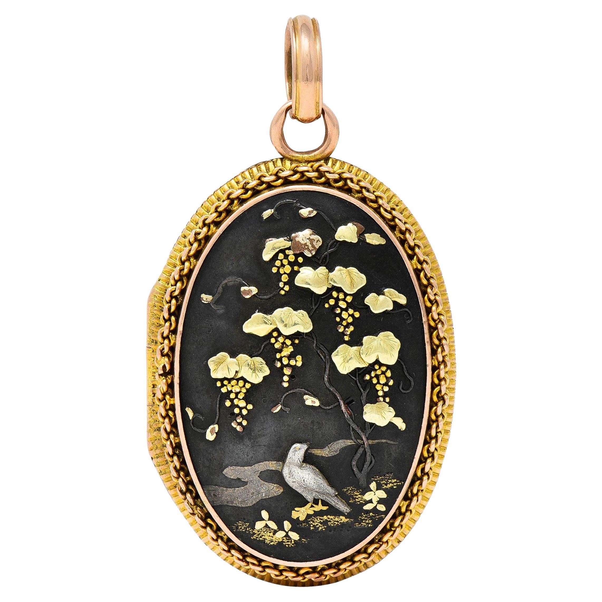 Victorian Shakudo 14 Karat Yellow Gold Antique Monogram Portrait Locket ...