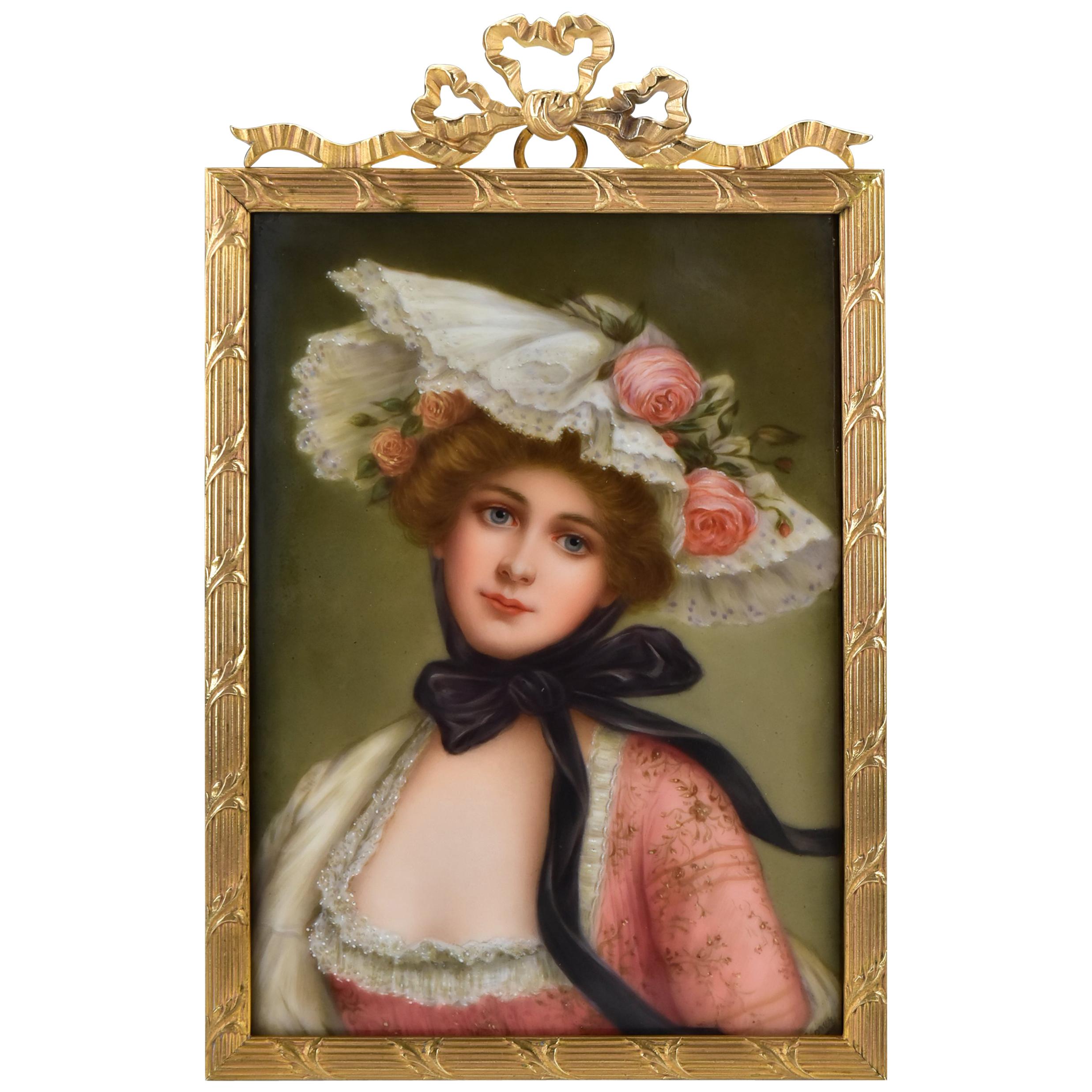 Victorian Signed Wagner German Painting on Porcelain of Young Woman at ...