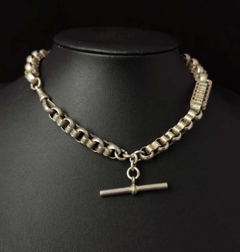 Victorian Silver Albert Chain, Fancy Link, Watch Chain at 1stDibs