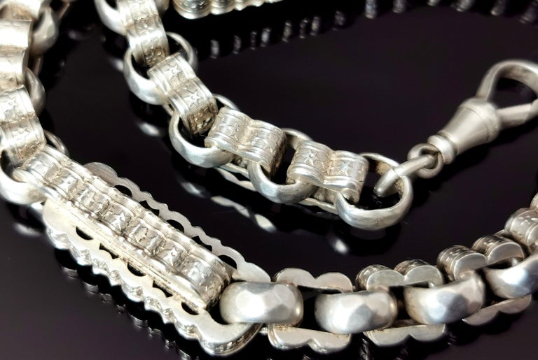 Victorian Silver Albert Chain, Fancy Link, Watch Chain at 1stDibs