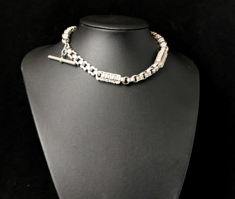 Victorian Silver Albert Chain, Fancy Link, Watch Chain at 1stDibs