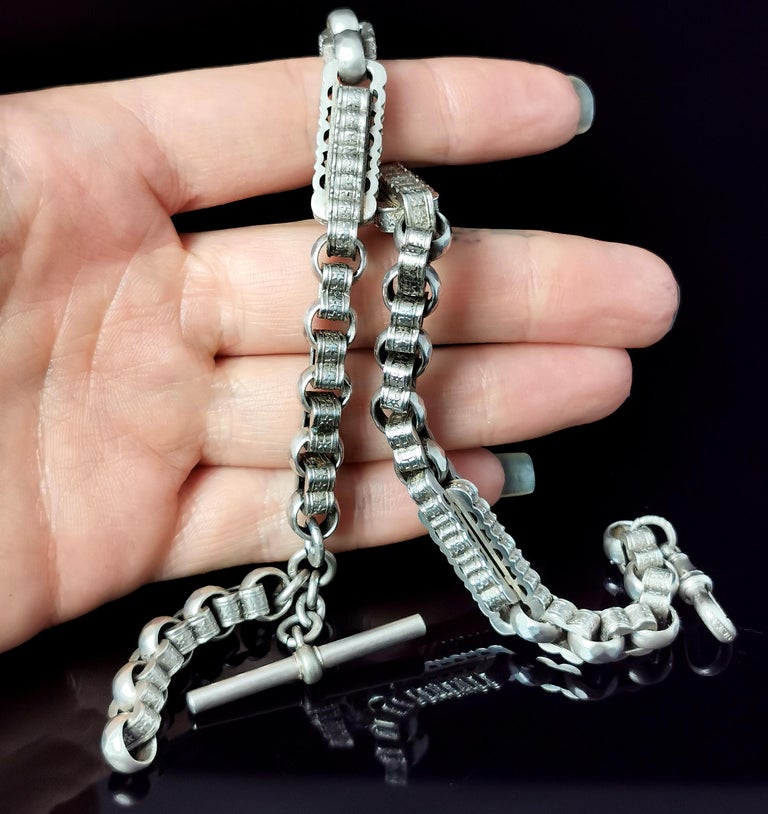 Victorian Silver Albert Chain, Fancy Link, Watch Chain at 1stDibs