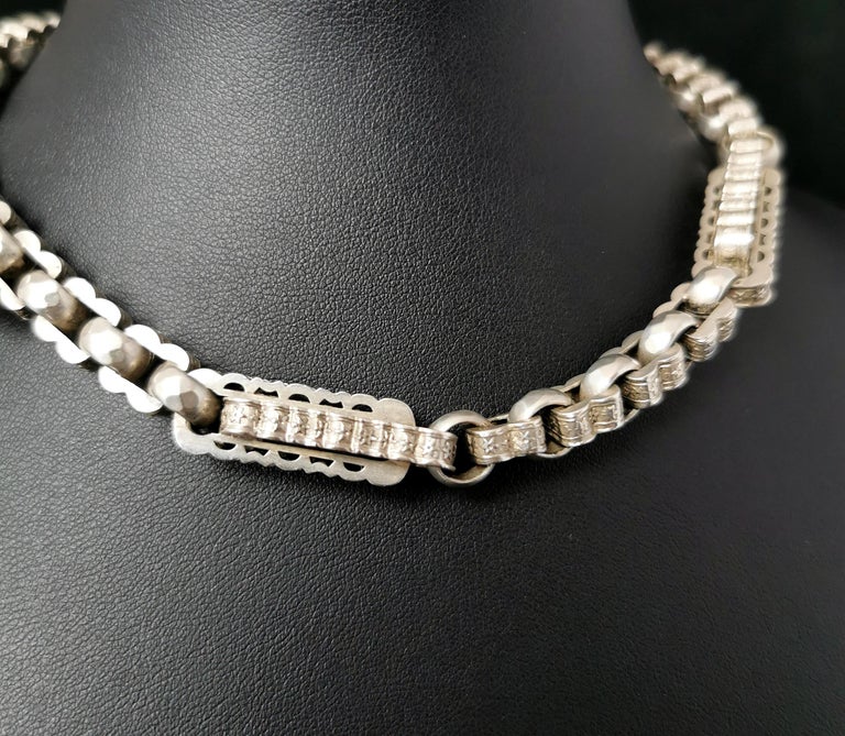 Victorian Silver Albert Chain, Fancy Link, Watch Chain at 1stDibs
